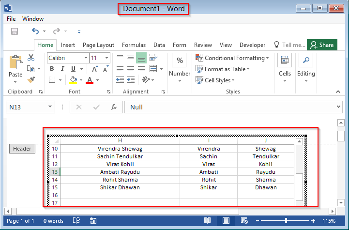How To Insert An Excel Spreadsheet Into A Word 2016 Document 