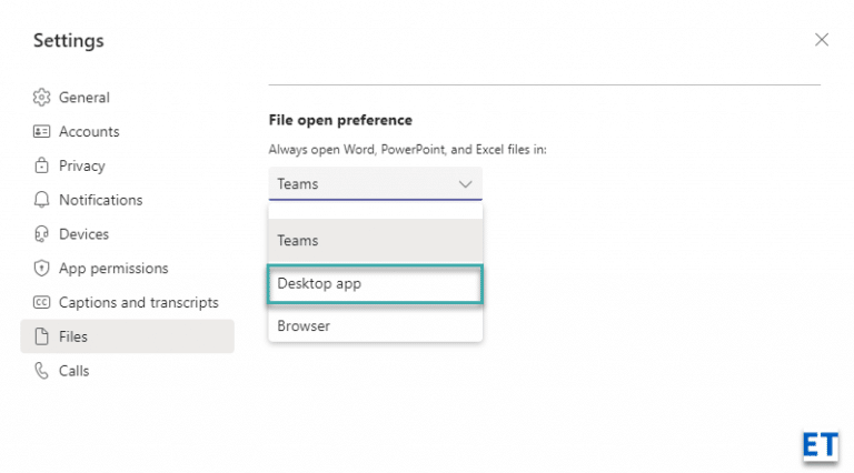 Open Teams Office files in desktop app by default
