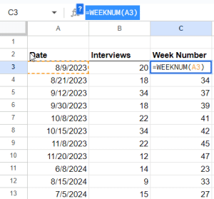 How to group Google Sheets pivot table data by week number?