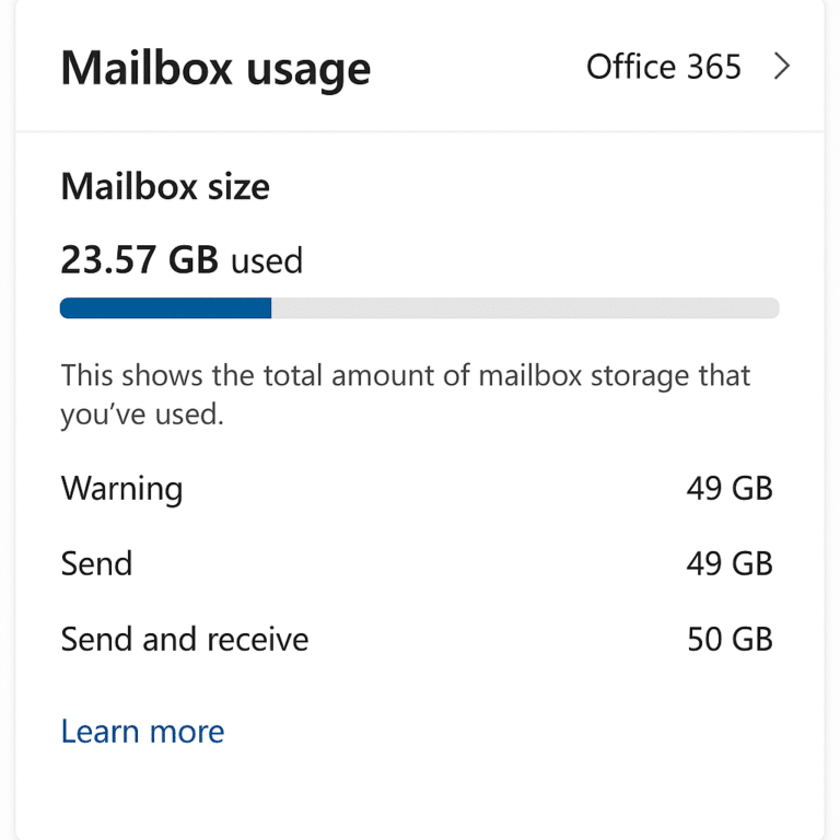 How to check mailbox size in Outlook 365?