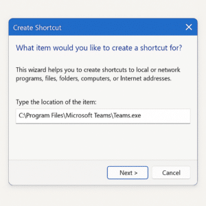 How to find the Microsoft Teams shortcut location?