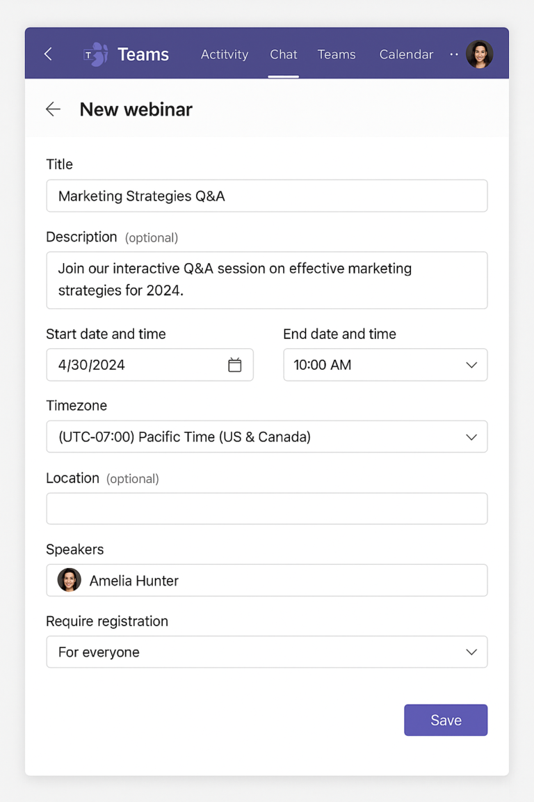 How to create a Microsoft Teams webinars for online events?