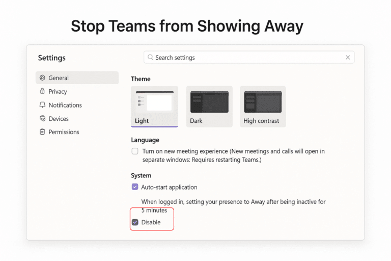 Stop Teams from automatically showing your status as “Away”