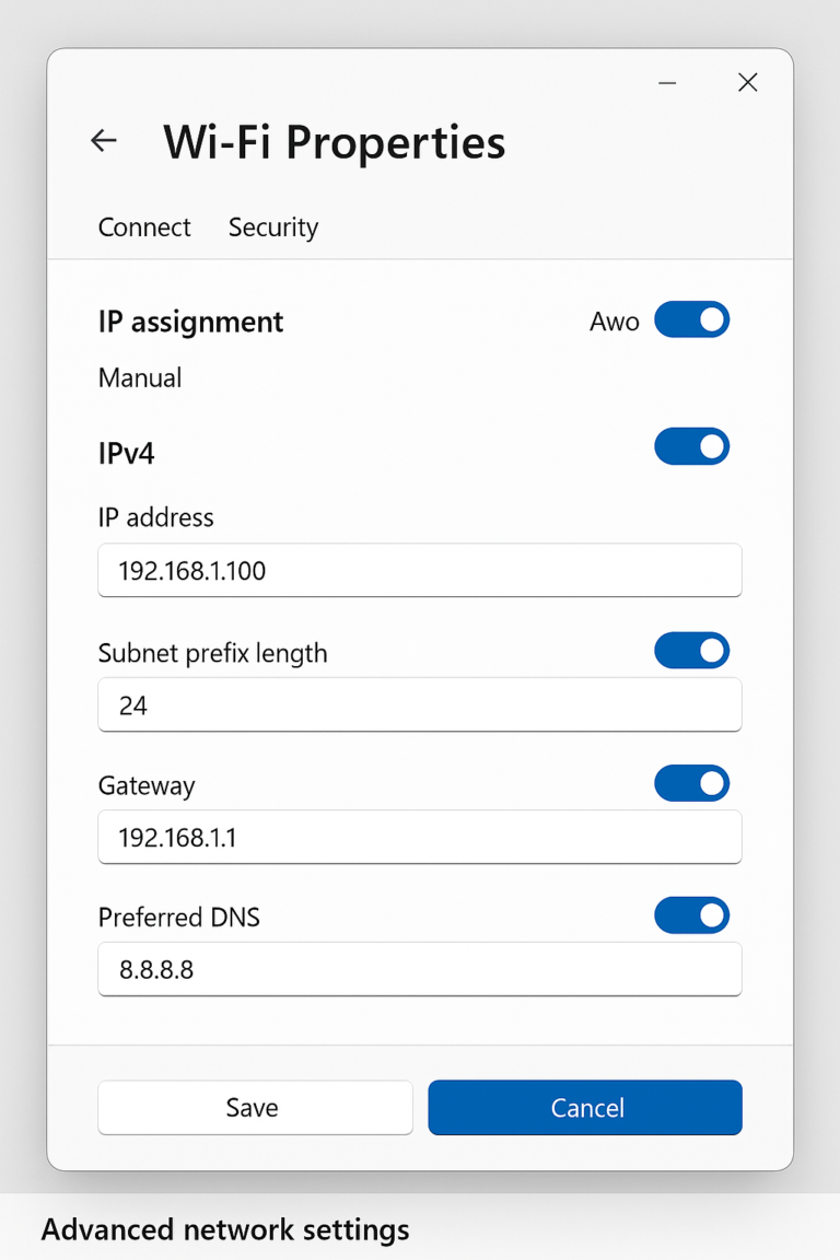 How to set a fixed manual IP address in Windows 11?