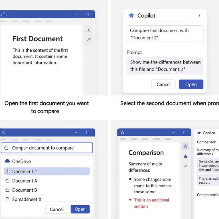 How to use Copilot to compare two documents contents?