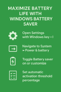How to enable Windows 11 battery saver mode for extra power?
