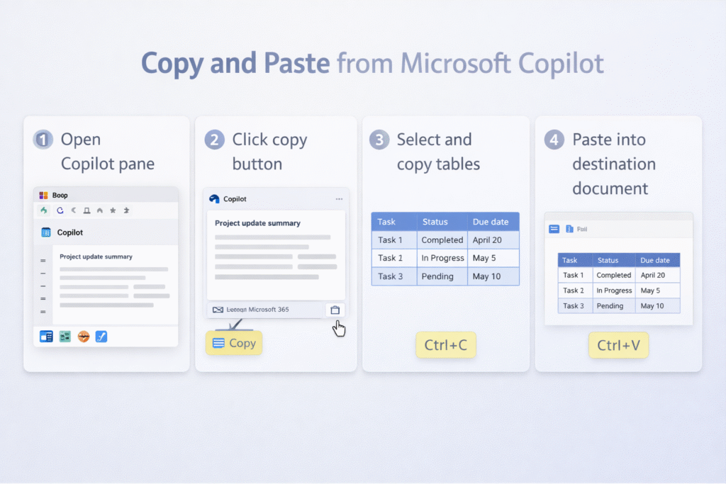 How to copy and paste from Copilot in Microsoft 365?